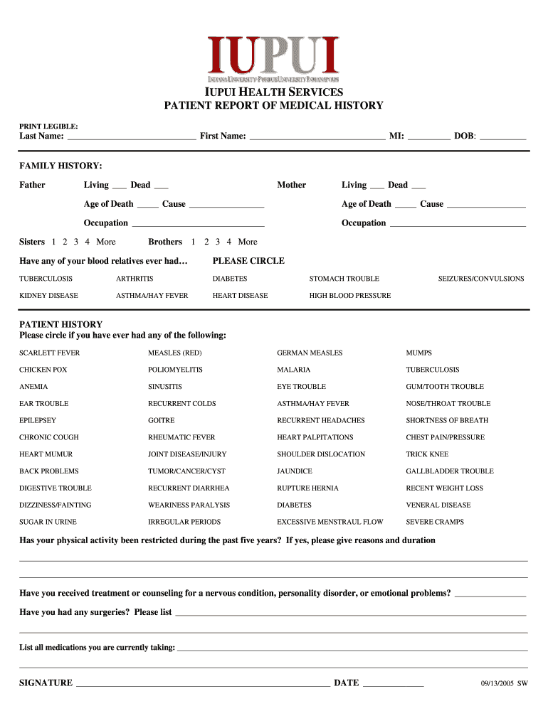Fillable Online health iupui UPUI EALTH SERVICES PATIENT REPORT OF ...