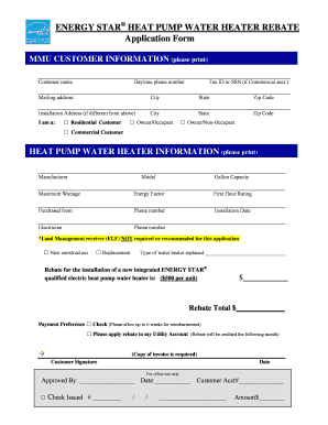 Fillable Online Heat Pump Water Heater application form 120809 Fax ...