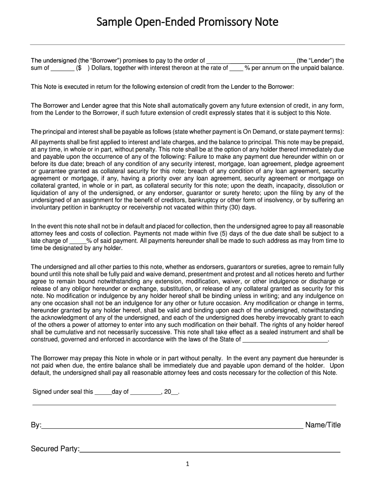 Fillable Online Sample Open-Ended Promissory Note Fax Email Print ...