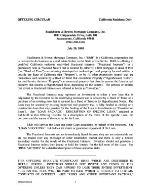 Fillable Online OFFERING CIRCULAR California Residents Only Fax Email ...