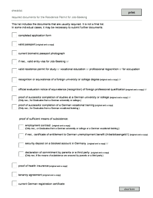 Fillable Online Checklist residence permit for job seeking immigration ...