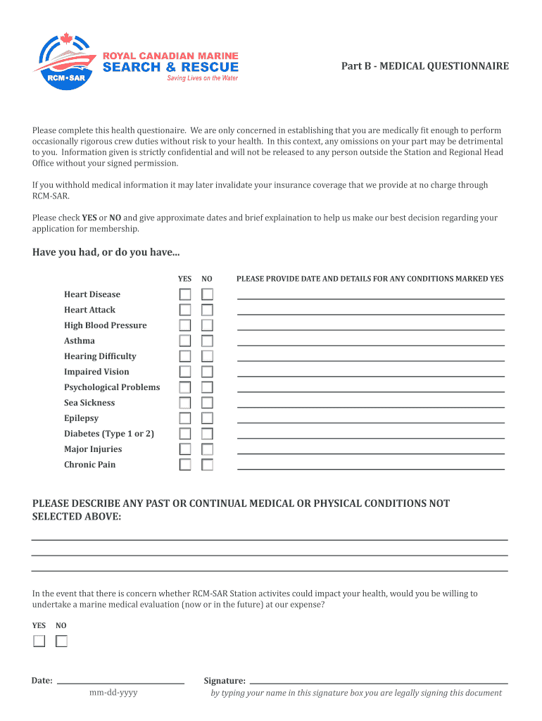 Fillable Online ccga-pacific RCMSAR Medical Questionnaire - Royal ...