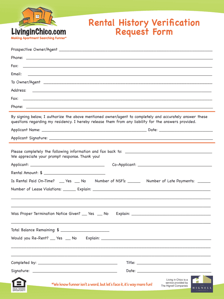 Fillable Online Rental History Verification Request Form - Living In ...