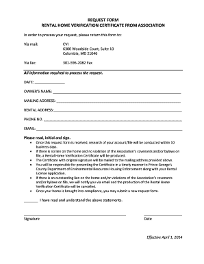 Fillable Online RENTAL HOME VERIFICATION CERTIFICATE FROM ASSOCIATION ...