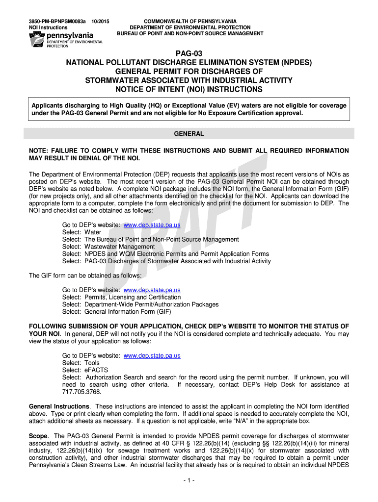 Fillable Online elibrary dep state pa GENERAL PERMIT FOR DISCHARGES OF Fax Email Print - pdfFiller