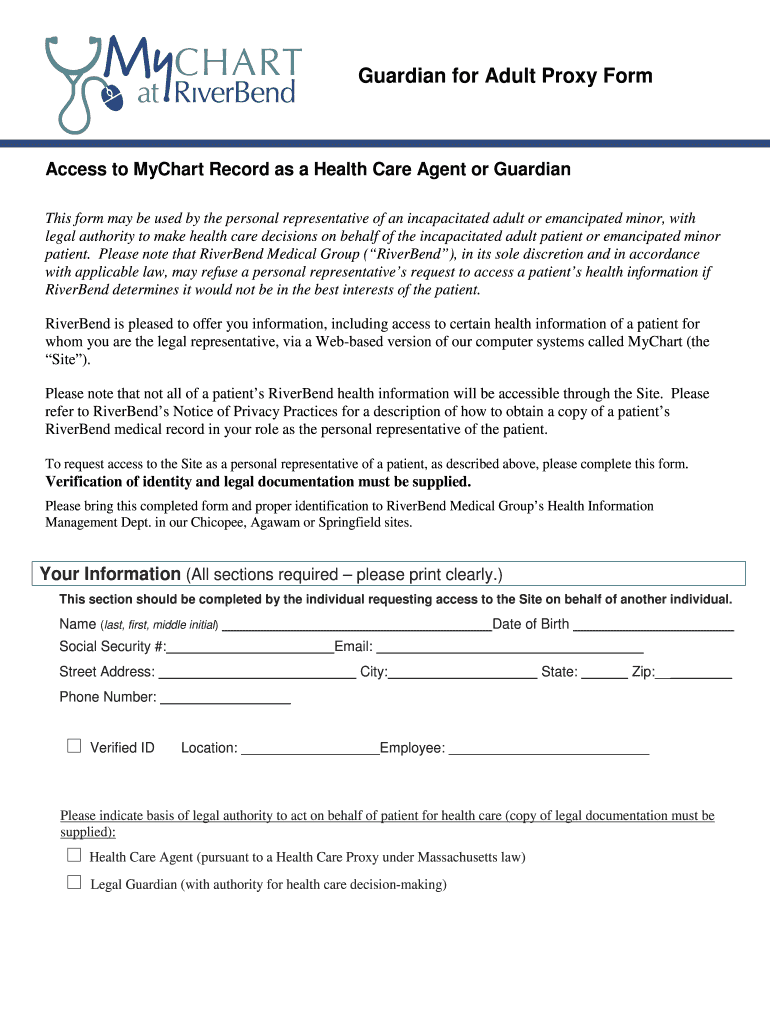 Fillable Online Guardian for Adult bProxy Formb - MyChart Fax Email ...