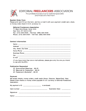 Fillable Online the-efa Booklet Order Form Editorial Freelancers ...