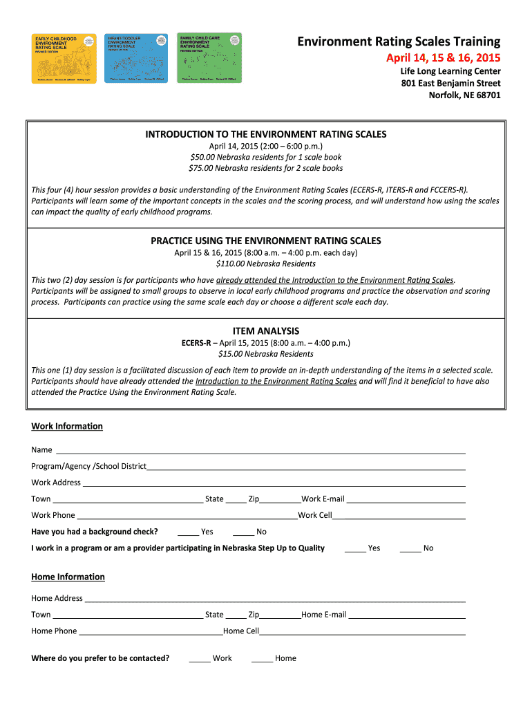 Fillable Online esu1 BEnvironment Rating Scalesb Training - ESU 1 - esu1 Fax Email Print - pdfFiller