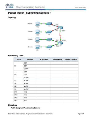 Fillable Online Packet Tracer - Subnetting Scenario 1 - teachingusthk ...