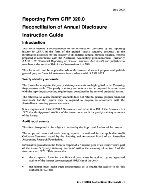 Fillable Online apra gov July 2005 Reporting Form GRF 320 - apra gov ...