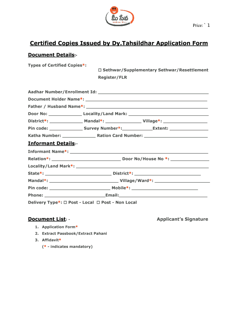 Fillable Online Certified Copies Issued by DyTahsidhar Fax Email Print ...