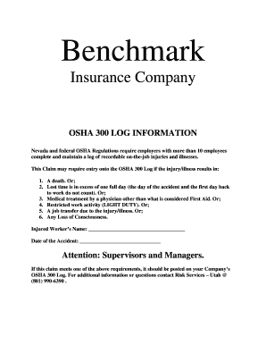 Fillable Online OSHA 300 LOG Information Benchmarkpdf Fax Email Print ...