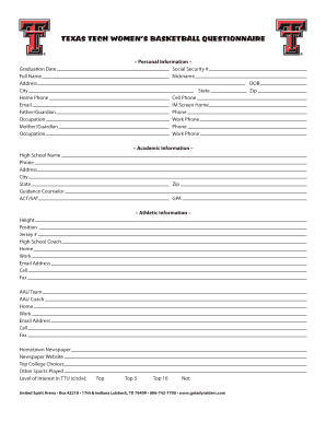Fillable Online TEXAS TECH WOMENS BASKETBALL QUESTIONNAIRE Fax Email ...