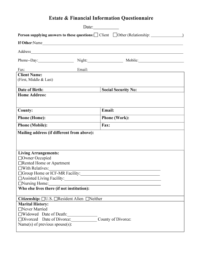 Fillable Online Estate amp Financial Information Questionnaire Fax Email Print - pdfFiller