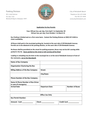Fillable Online Application for Bus Permits 10 per bus per day from Fax ...