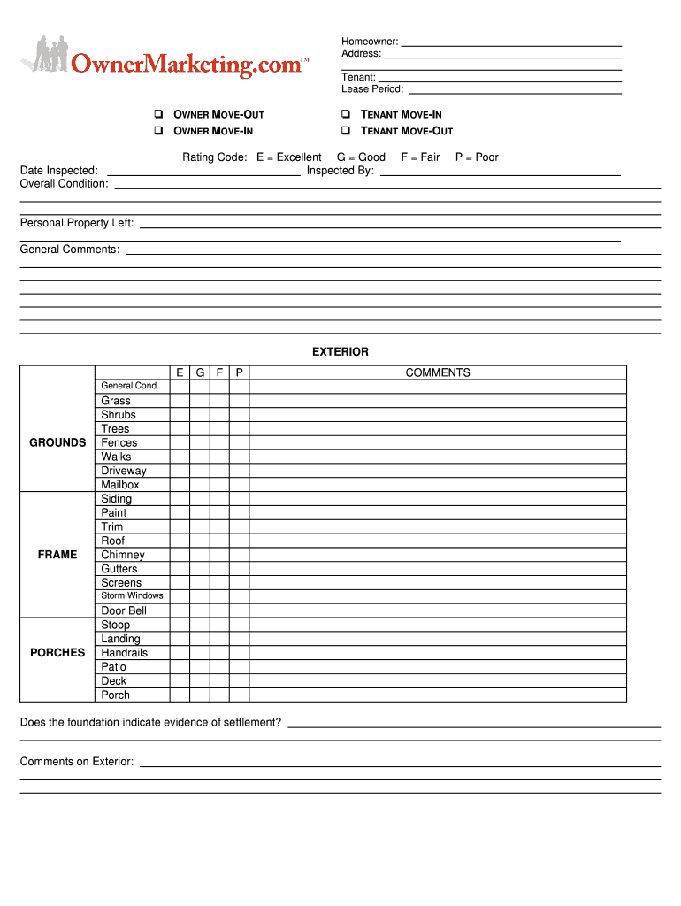 Fillable Online Move in Move out Inspection Form Move in inspection ...