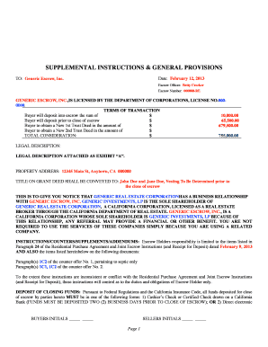 Fillable Online SUPPLEMENTAL INSTRUCTIONS GENERAL PROVISIONS Fax Email Print - pdfFiller