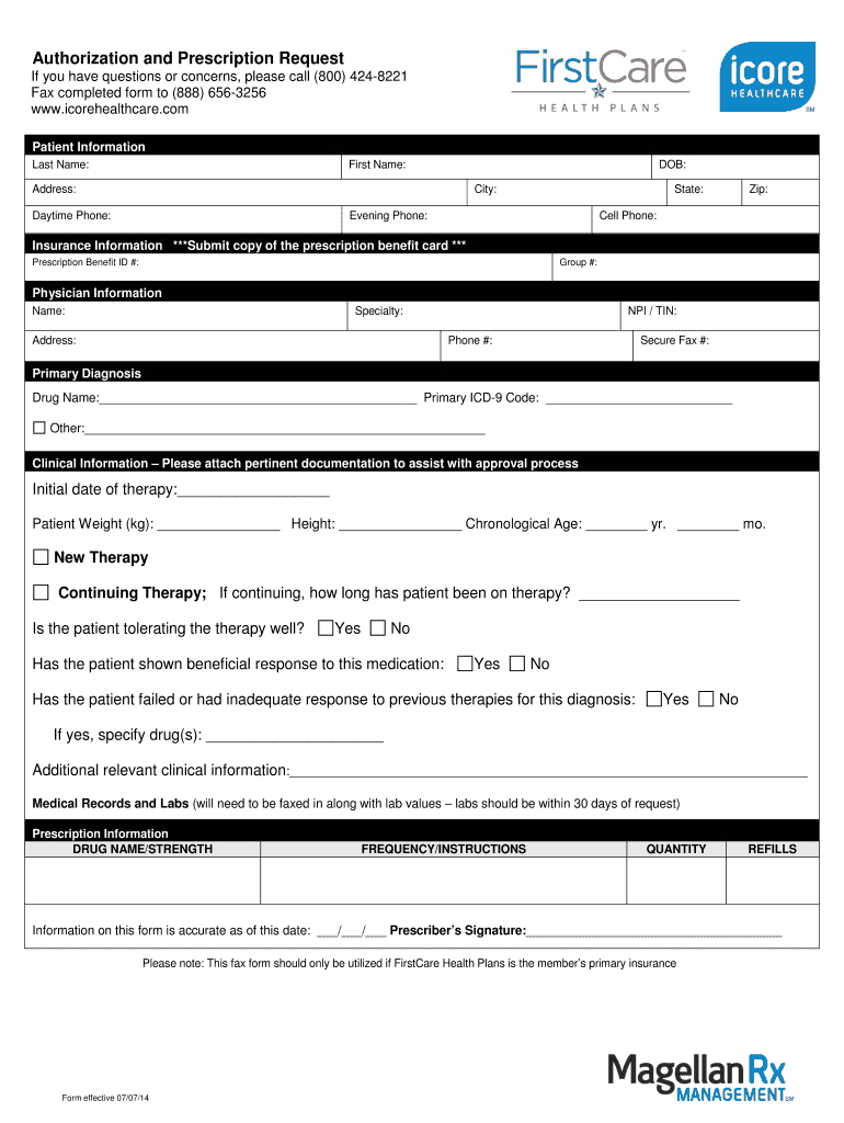 Fillable Online Authorization and Prescription Request Fax Email Print ...