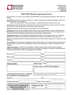 Fillable Online 509-332-5158 KD2 PRO Rental Agreement Form Fax Email Print - pdfFiller