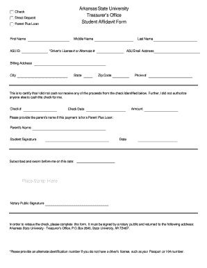 Fillable Online astate Student Affidavit Form - Arkansas State ...