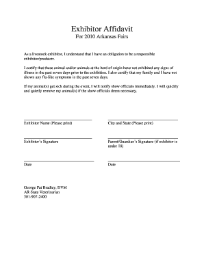 Fillable Online Exhibitor Affidavit - fultoncountyfairorg Fax Email ...