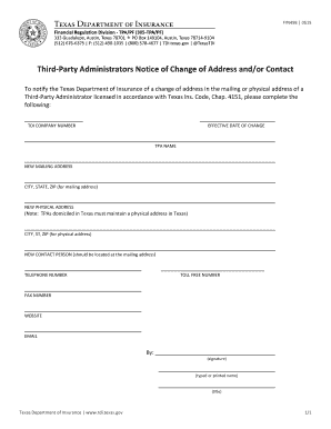 Fillable Online tdi texas Third Party Administrators Notice of Change of Address andor Contact ...