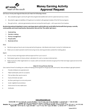 Fillable Online girlscoutshs Money Earning Activity - girlscoutshs Fax ...