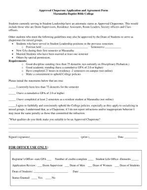 Fillable Online mbu Approved Chaperone Application and Agreement Form ...
