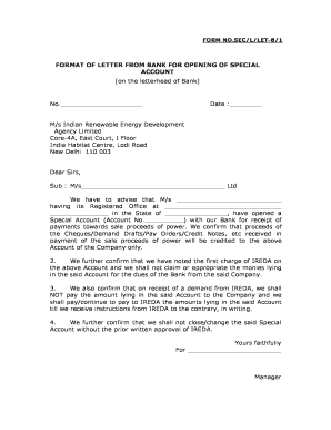 Fillable Online FORMAT OF LETTER FROM BANK FOR OPENING OF SPECIAL ...