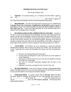 Fillable Online MEMORANDUM OF AUCTION SALE PARTIES The Columbia ...