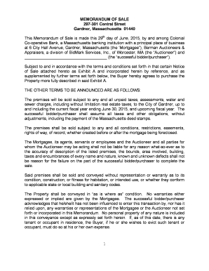 Fillable Online MEMORANDUM of SALE 6-8-15doc Fax Email Print - pdfFiller