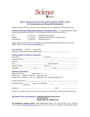 Fillable Online sciencemag 2015 Institutional Print Subscription Order ...