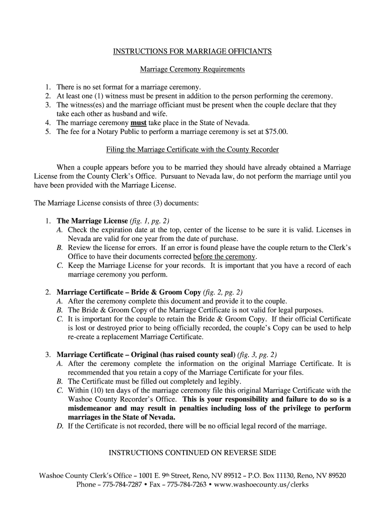 Fillable Online INSTRUCTIONS FOR MARRIAGE OFFICIANTS Fax Email Print - pdfFiller