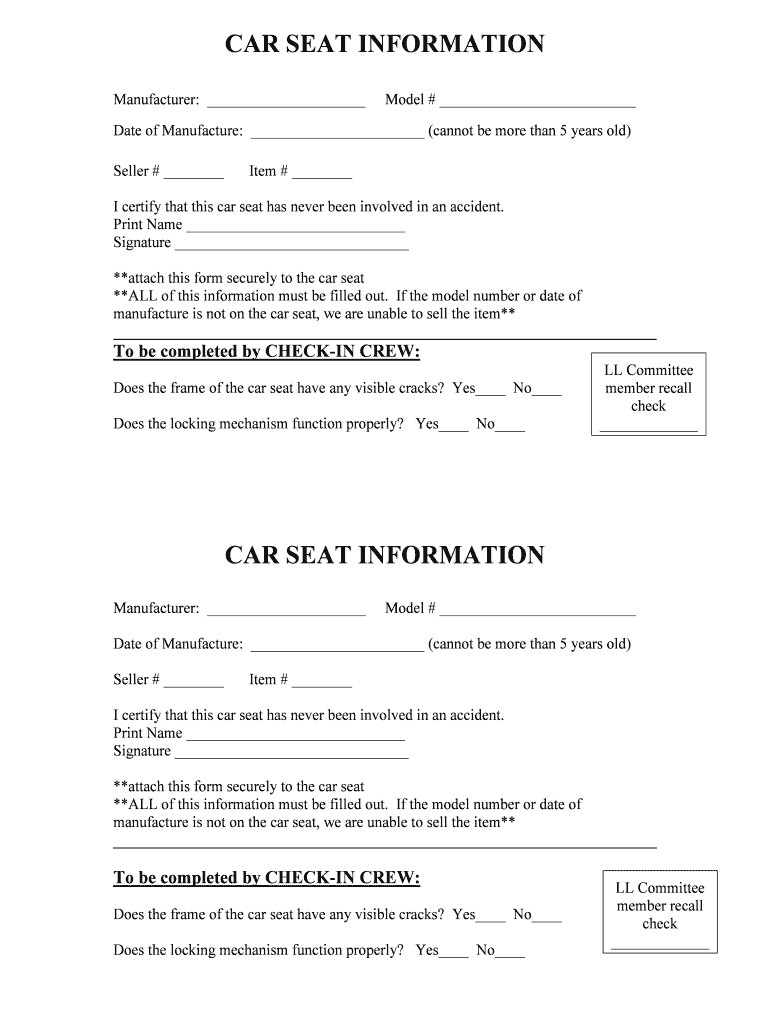 Fillable Online Car Seat Information Form - Lil Lambs Closet Fax Email ...