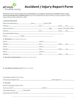 Fillable Online gssc BAccidentb Injury bReportb Form - Girl Scouts of ...