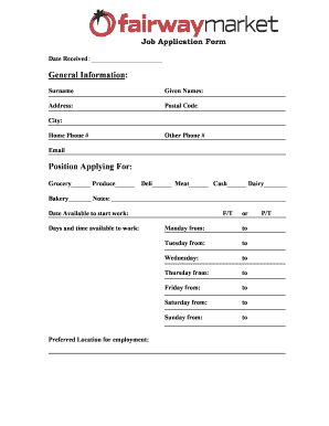 Fillable Online Fairway Markets Job Application Form A Fax Email Print ...
