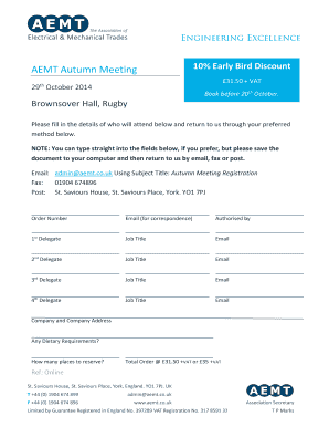 Fillable Online aemt co AEMT Autumn Meeting - Quartzelec Rugby Fax ...