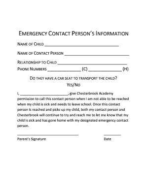 Fillable Online EMERGENCY CONTACT PERSON INFORMATION - Chesterbrook ...