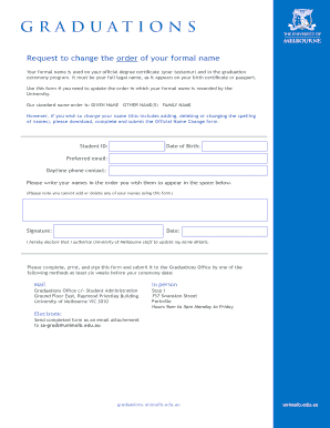 Fillable Online graduation unimelb edu GRADUATIONS Fax Email Print ...