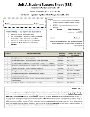 Fillable Online sausd k12 ca Unit A Student Success Sheet (SSS ...