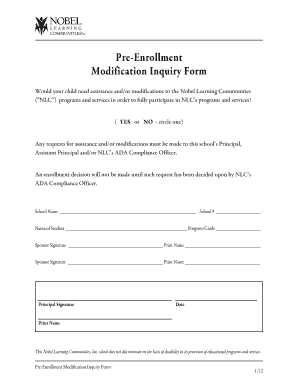 Fillable Online Pre-Enrollment Modification Inquiry Form Fax Email ...