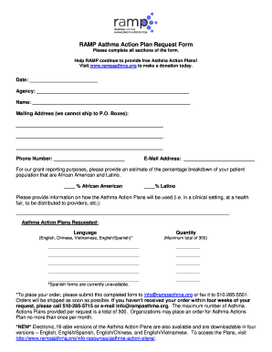Fillable Online rampasthma RAMP Asthma Action Plan Order Form ...