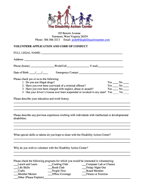Fillable Online Volunteer-Form-and-Code-of-Conduct-2013pdf Fax Email ...