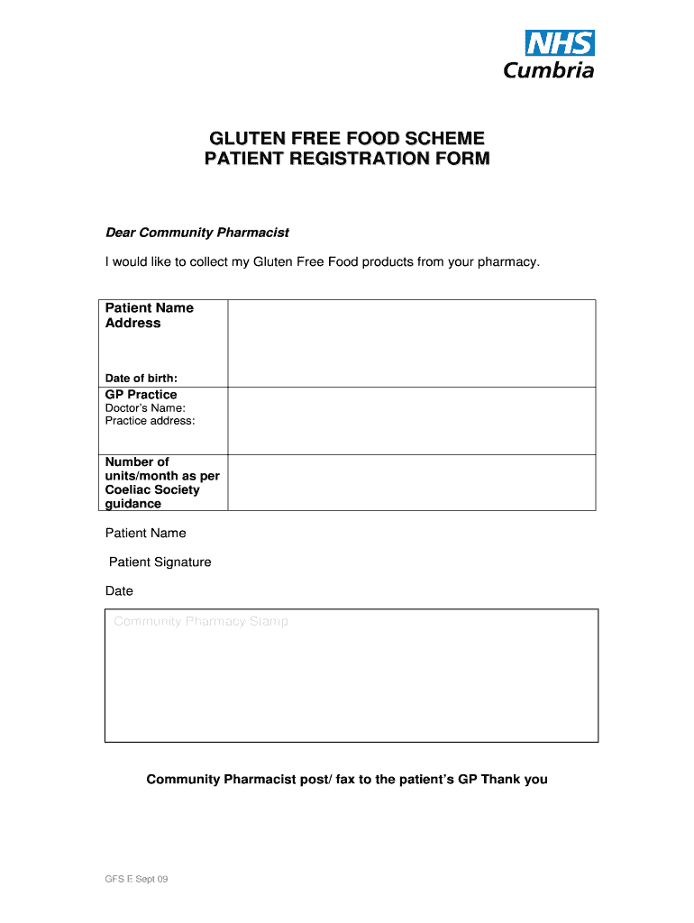 Fillable Online GLUTEN FREE FOOD SCHEME PATIENT REGISTRATION FORM ...