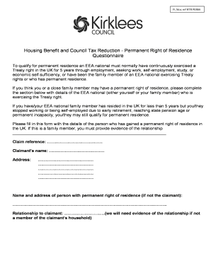 Fillable Online kirklees gov Permanent Right to Reside Form Permanent ...
