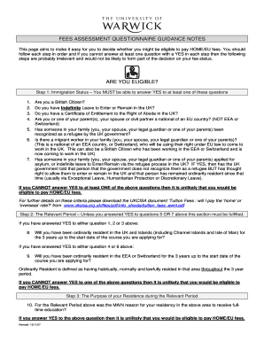 Fillable Online www2 warwick ac FEES ASSESSMENT QUESTIONNAIRE GUIDANCE ...