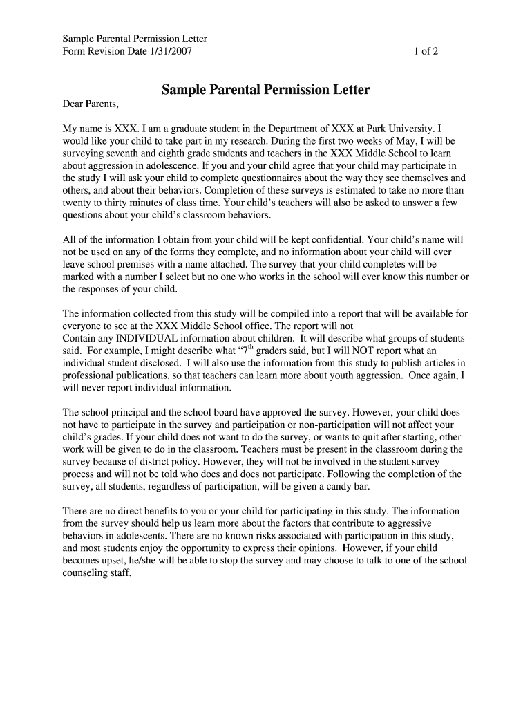Fillable Online park Sample Parental Permission Letterdoc Fax Email ...