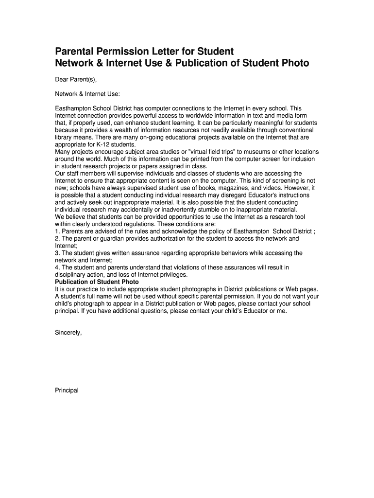 Fillable Online Parental Permission Letter for Student Fax Email Print ...