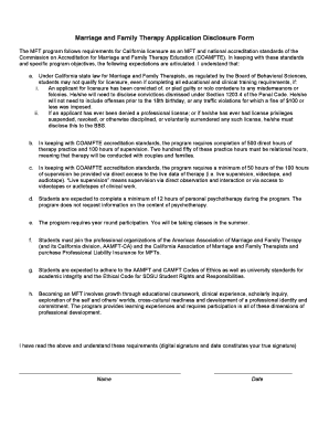 Fillable Online Marriage and Family Therapy Application Disclosure Fax ...