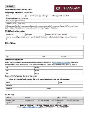 Fillable Online Departmental Account Request Form - ITtamuedu Fax Email Print - pdfFiller